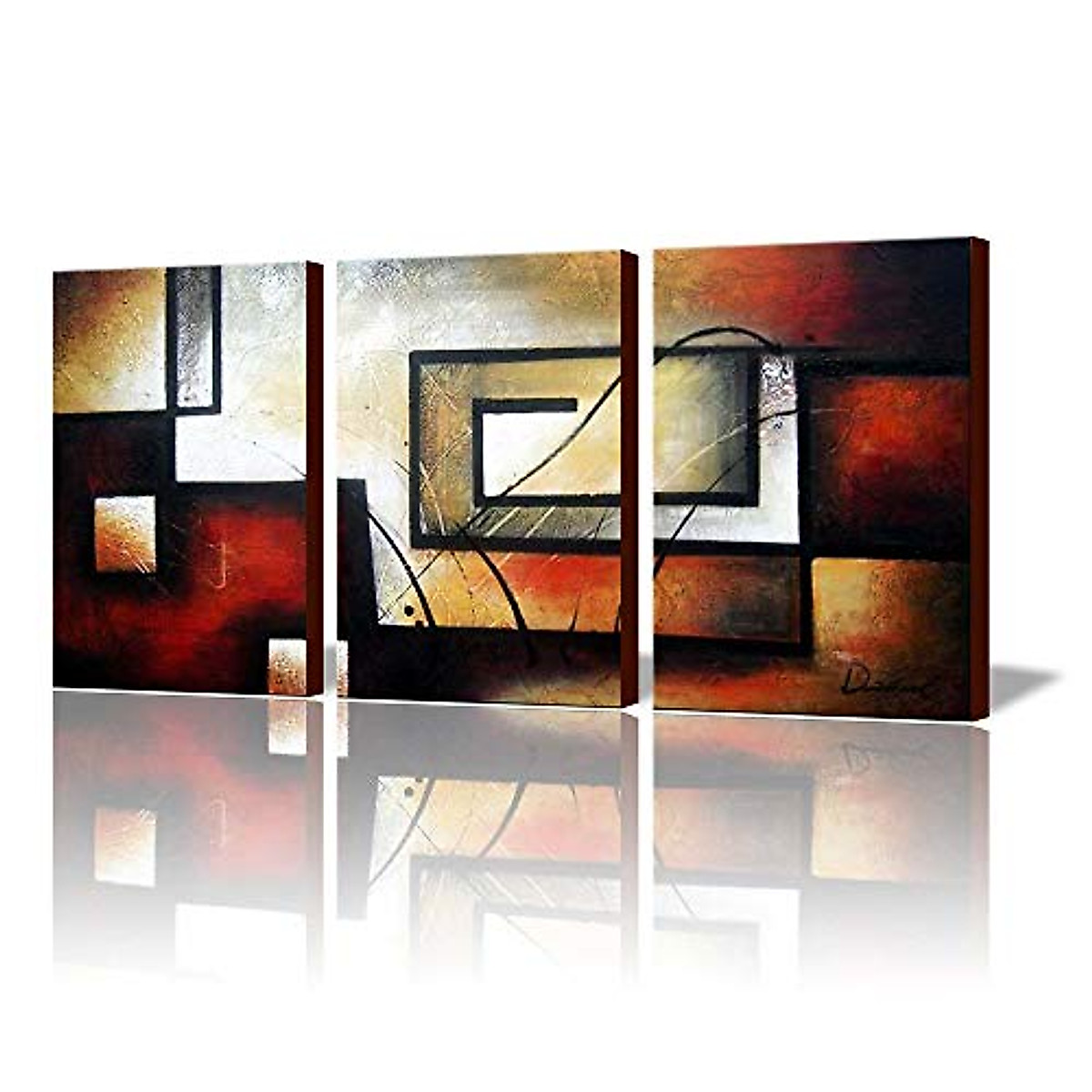 ARTLAND Modern 100% Hand Painted Abstract Oil Painting on Canvas The Maze Of Memory 3-Piece Gallery-Wrapped Framed Wall Art Ready to Hang for Living Room for Wall Decor Home Decoration 24x48inches