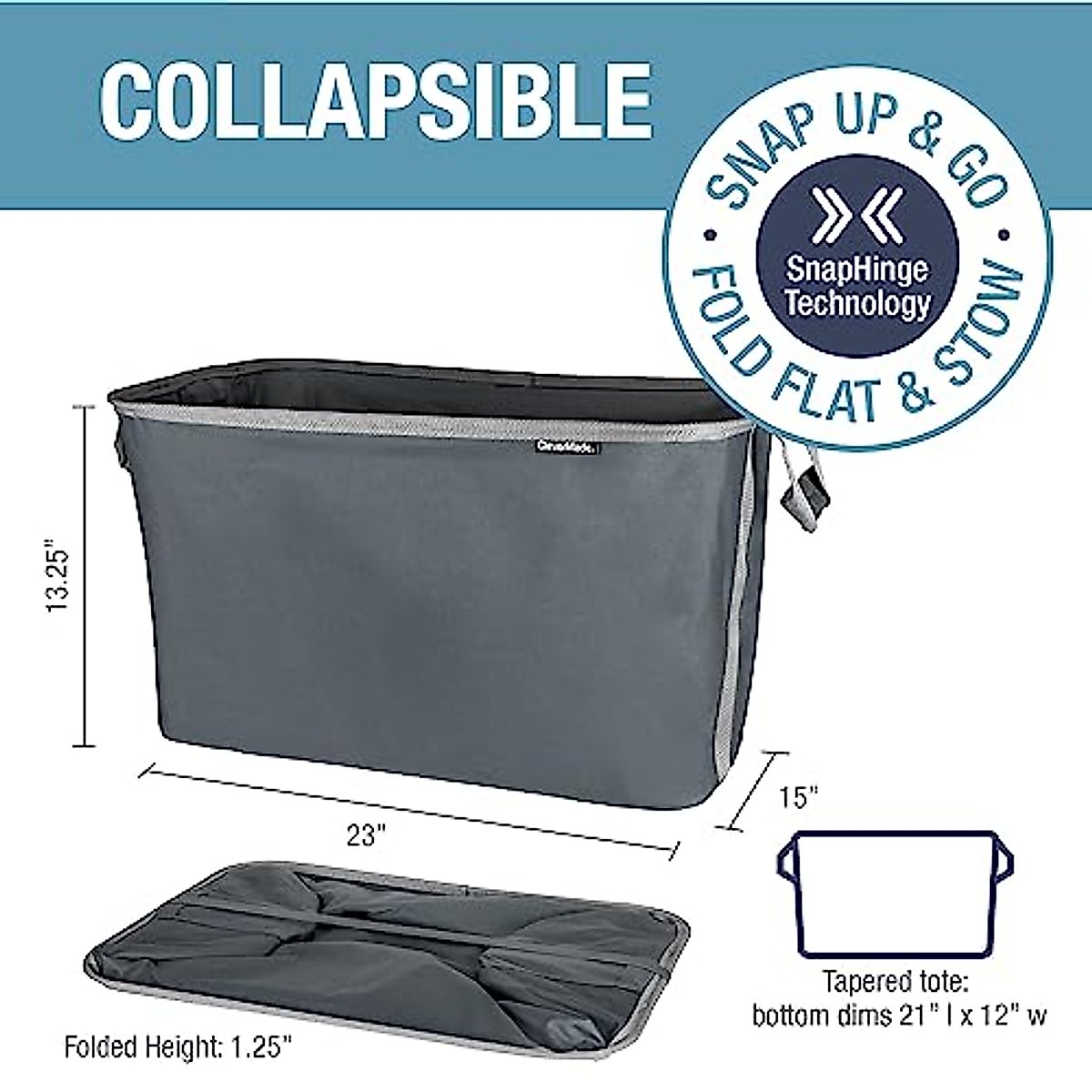 CleverMade Collapsible Fabric Laundry Basket - Foldable Pop Up Storage Bin - Space Saving Hamper with Carry Handles Large, Charcoal/Grey, 2 Pack