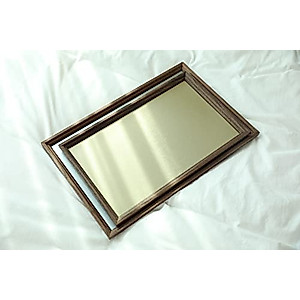 Vernox Large Serving Tray with Stainless Steel for Food, Rectangular Tray Platter with Walnut Wood Frame for Coffee Table, Kitchen, Party - Silver Color (Large)