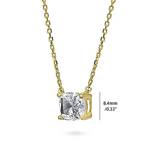 BERRICLE Sterling Silver Solitaire 3.5 Carat Radiant Cut Cubic Zirconia CZ East-West Fashion Pendant Necklace for Women 16 inch, Yellow Gold Flashed