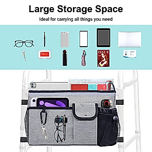 Large Walker Basket Walker Bag Water Cup Holder ZCMN Folding Walker Attachment Hands Foldable Walker Tote Storage Bag with Big Capacity Mobility Aid Accessory Pouch Best Gift for Family Senior (Gray)