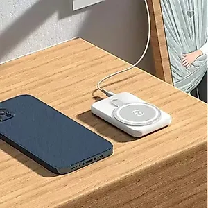 Magnetic Wireless Charging Portable Power Bank, Small and Light Charger 5000mAh Backup Battery Pack Compatible for iPhone (Includes Charging Adapter)