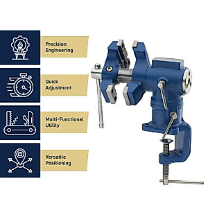 Universal Bench Vise Grip - Multi-Position Modular Cast Iron Woodworking and Metal Working Table Vise with 2 Rotating Jaws and Anvil - Portable Grip with 2-1/4" Max Jaw Opening by Kings County Tools