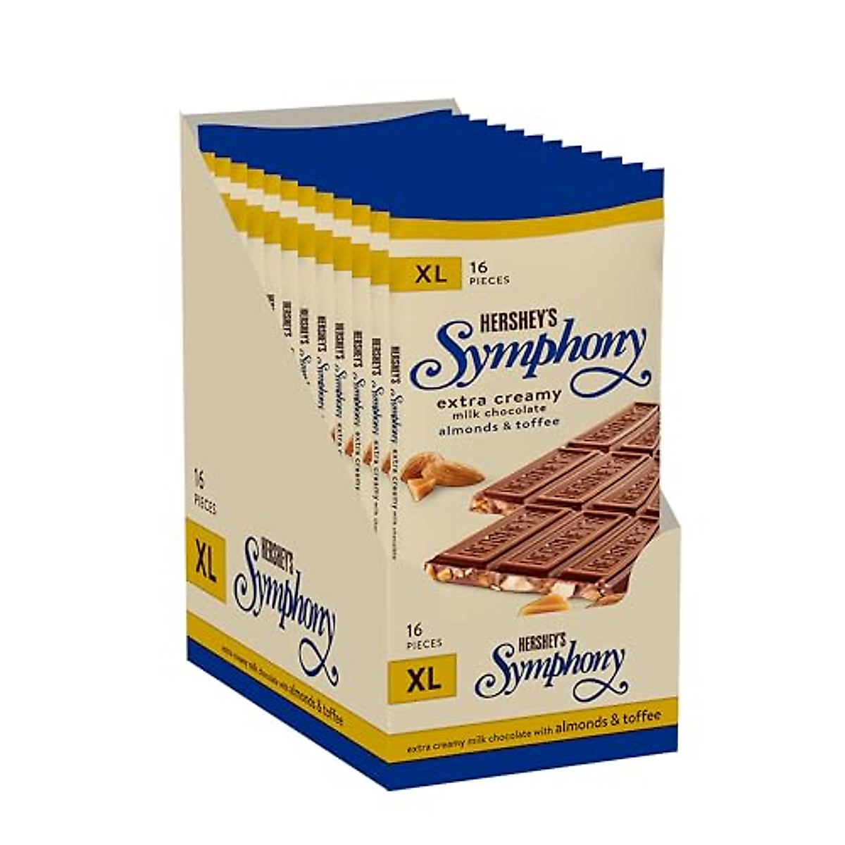 HERSHEY'S SYMPHONY Chocolate Almond Toffee XL, Candy Bars, 4.25 oz (16 Pieces, 12 Count)