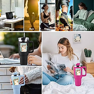 LB LEOBON 40 ounce insulated cup with handle, double-layer vacuum stainless steel material, equipped with straw, can keep warm or maintain cold drinks Leisure Cats Art Cowboy Blue