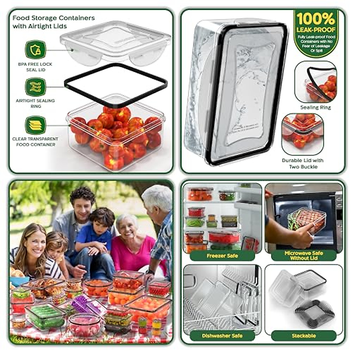 70 Pack Large Food Storage Containers with Lids-Total 769 Oz ,85 OZ to Small Box(35 Boxes,35 Lids) Airtight Plastic containers with lids-Containers for Kitchen Pantry Organizers-Freezer Microwave safe