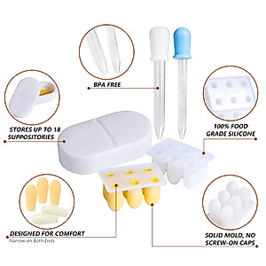 OrganiKit's Reusable Suppository Mold Kit - Eco-Friendly, 2ML, Silicone, Suppository Molds | Kit Includes 4 Suppository Mold Tray's, 4 Liquid Droppers, 1 Suppository Case.