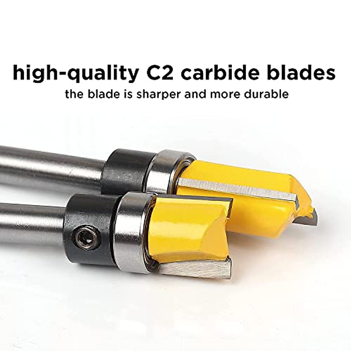 TOOLDO Pattern Flush Trim Bit 4 Pcs Router Bits，Top Bearing Flush Trim Bits Set，1/4 Inch Shank ,Cutting Length 1/2", 3/4", 1", 1-1/2"