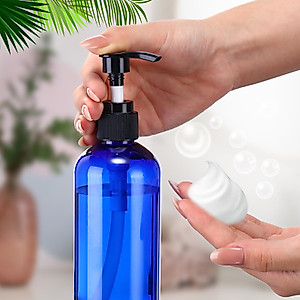 48 Pcs Pump Bottle Lotion Dispenser Refillable Shampoo Conditioner Hand Soap Dispenser Plastic Empty 8oz/250ml Clear Reusable Body Wash Container Bulk (Blue, Black)