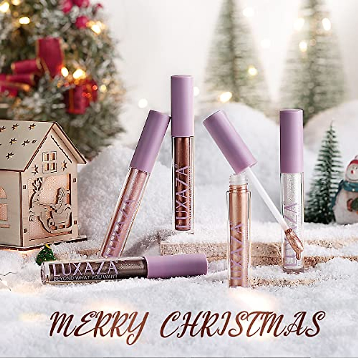 LUXAZA 5Pcs Liquid Eyeshadow Set,Shimmer & Metallic Glitter Eyeshadow,Highly Pigmented Long Lasting Liquid Shadow Eye Makeup,5 Colors Quick-Drying Sparkling Eye Shadow Makeup Set