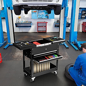 ERGOMASTER Utility Service Cart Tool on Wheels Heavy Duty Metal 4 Tiers Shelves with Drawers Tool Storage Organizer for Warehouse,Garage and Workshop