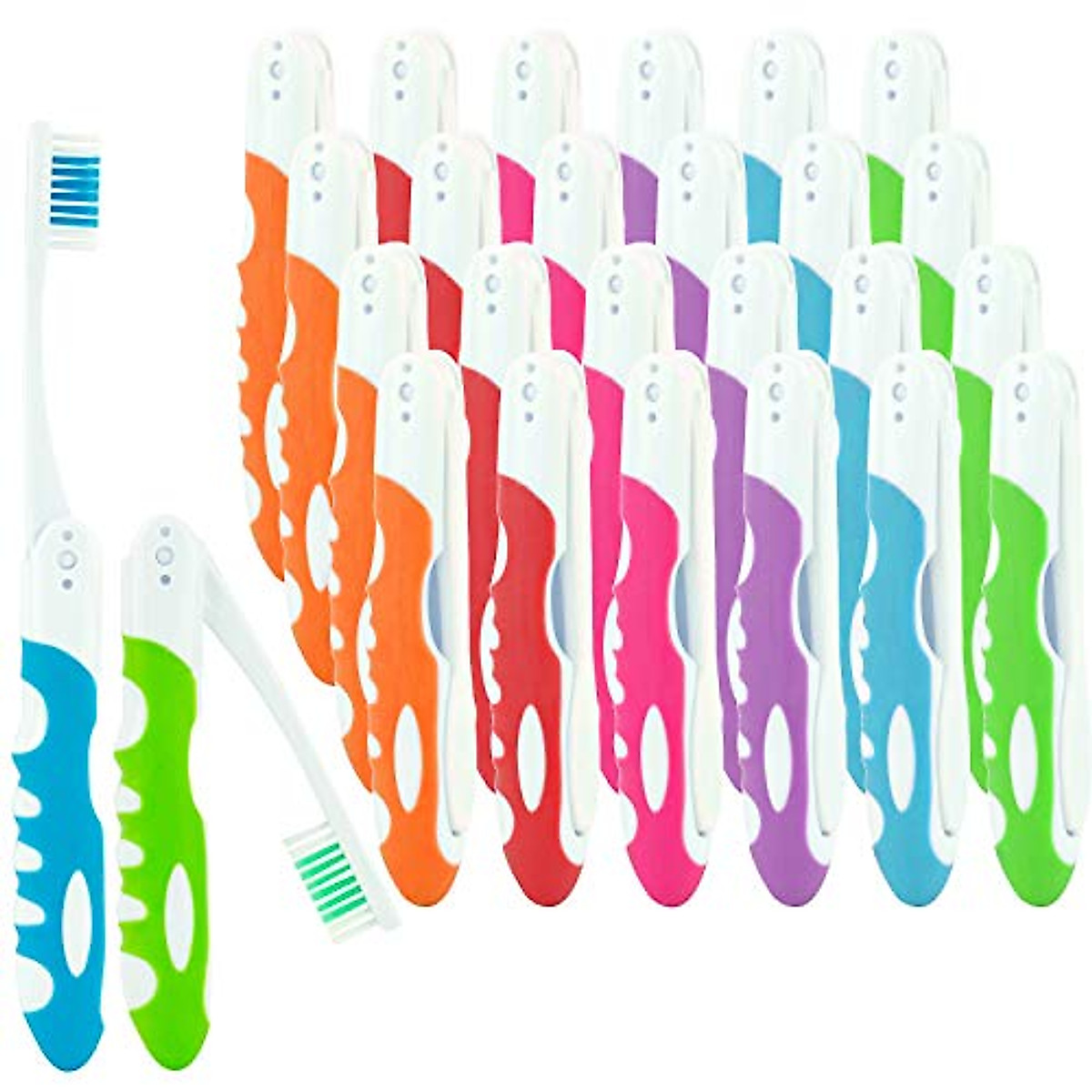 Lingito Bulk Travel Toothbrush, Folding, Built in Toothbrush Cover, Individually Wrapped , Camping, Hiking (25 Pack Medium)