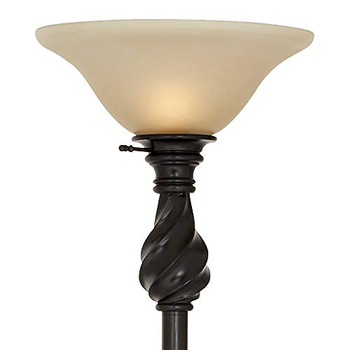 Regency Hill Traditional Torchiere Floor Lamp 70" Tall Hand Applied Black Bronze Swirl Font Amber Glass Shade Standing Pole Light for Living Room Reading House Bedroom Home Office Decor