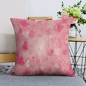 Pink Romantic Heart Throw Pillow Covers 18×18 Pillowcases Set of 2 Happy Valentine's Day Linen Decorative Square Pillow Case Cushion Covers Standard Size for Sofa Couch Outdoor Bed Pillow Protectors