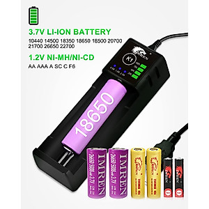 IMREN 18650 Battery Charger, 3.7V Li-ion Battery Charger for 18650 18500 18350 14500 20700 21700 26650 Battery,1.2V Ni-MH/Ni-Cd Batteries,2A Fast 18650 Charger,Single Slot 18650 USB C Battery Charger