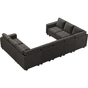 Belffin Oversized Velvet Modular 9 Seater U-shape Sectional Sofa Set with Chaise Convertible sectional Sofa Couch Set Modular Couch Corner U Shaped Sectoional Sofa Grey