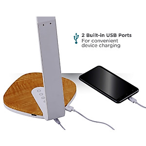 BLACK+DECKER LED Dimmable Desk Lamp with Wood Grain Base,7W, White (VLED1818-BD)