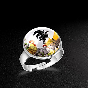 Cock Rooster Adjustable Rings for Women Girls, Stainless Steel Open Finger Rings Jewelry Gifts