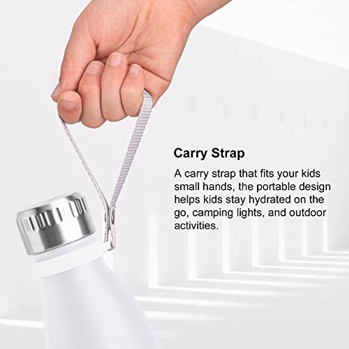 koodee Water Bottle-9 oz Stainless Steel Double Wall Vacuum Insulated Water Bottle, Cola Shape Leak Proof Sports Bottle for School (White)