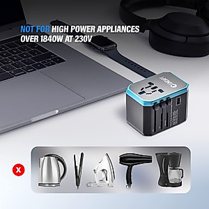 Unidapt Universal Travel Adapter One International Wall Charger AC Plug Adaptor with 5.6A Smart Power and 3.0A USB Type-C for USA EU UK AUS (UA-101, Blue)