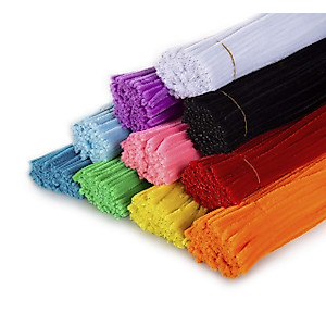 zees 1,000 Pipe Cleaners in 10 Assorted Colors, Value Pack of Chenille Stems for DIY Arts and Craft Projects and Decorations - 6mm x 12 Inches (1000)