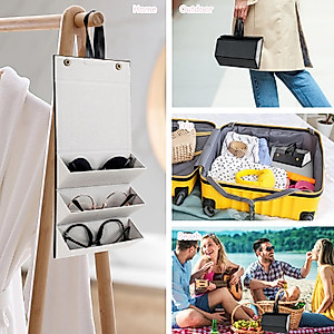 VACONICO Sunglasses Travel Case, Travel Sunglasses Case Organizer with 3 Slots Foldable Eyeglasses Case, Portable Multiple Glasses Case for Women Men Girls (Black)