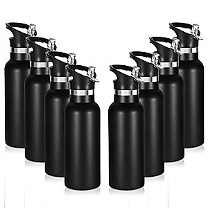 Volhoply 17oz Insulated Water Bottle Bulk 8 Pack,Stainless Steel Kids Water Bottles with Straw Lid,Double Wall Vacuum Metal Thermos Water Bottle,Reusable Sports School Flask Keep Cold(Black,8 Set)