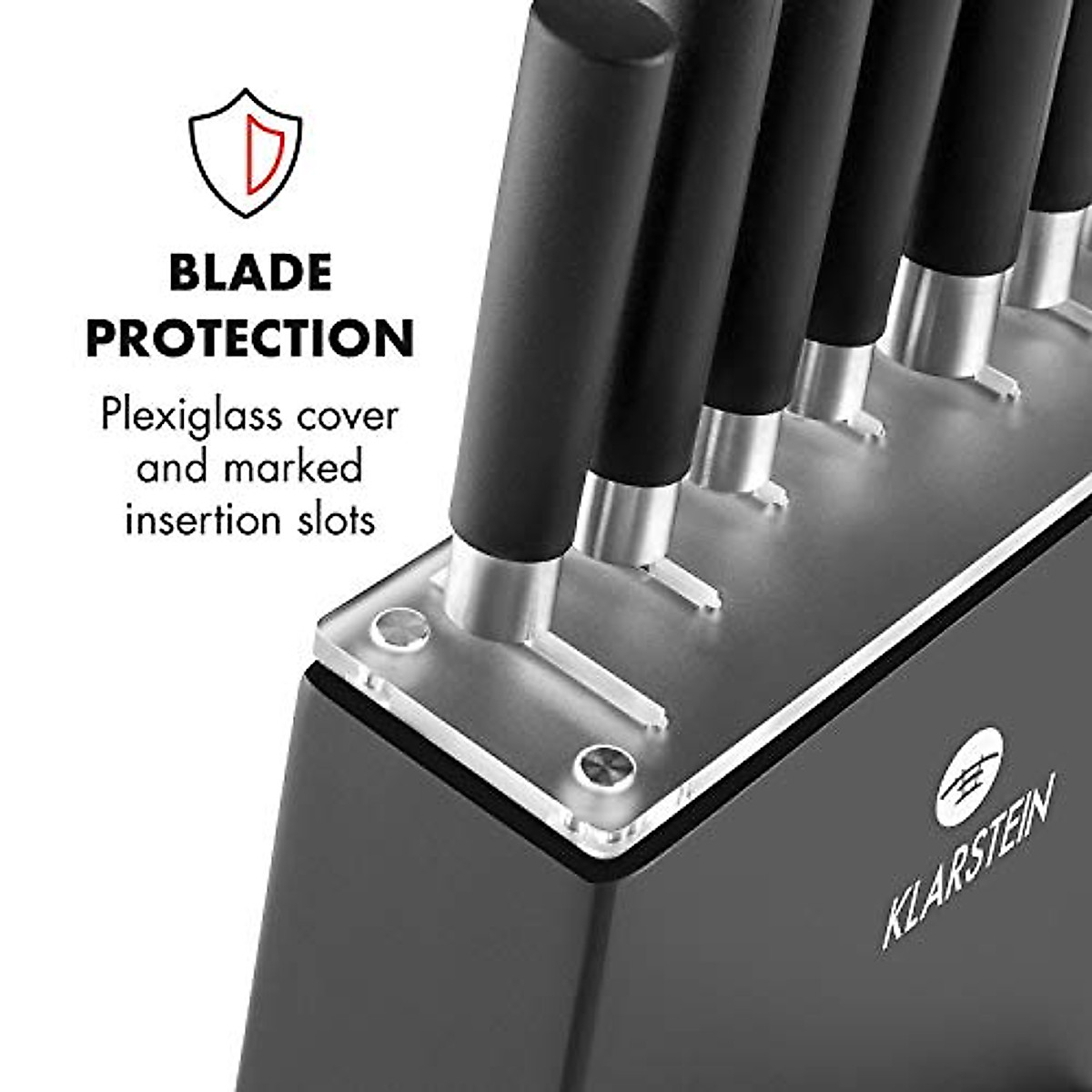 KLARSTEIN Kitano - 8 Piece Professional Chef Kitchen Knives Set with Block, Stainless Steel Blades, Anti-Slip Handles, Japanese Design, Touch of Far East - Piano Black