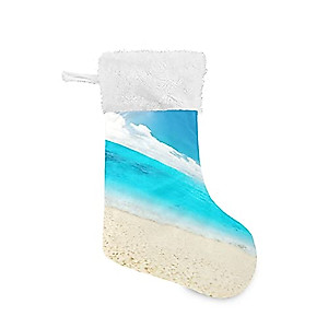 Kigai Christmas Stockings Summer Island Beach Large Candy Stockings Stuffers Kids Cute Xmas Sock Decorations 1PC for Home Holiday Party 12" x18"