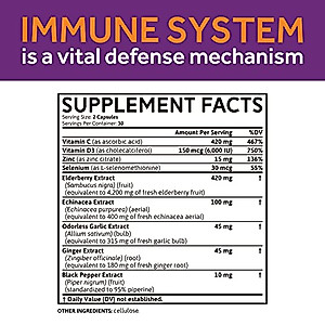 Whollium Sambucus Elderberry with VC, D3, Zinc, Selenium, Echinacea, Garlic, Ginger & Black Pepper, 9-in-1 Immune & Antioxidant Support During Lockdown, Non-GMO, High Absorption, 60 Vegetarian Caps