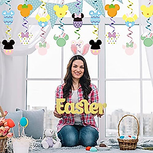 Eartim 30Pcs Easter Mouse Inspired Swirls Hanging Decorations, Mouse Head Hanging Swirls Whirl Foil Ceiling Streamers for Spring Holiday Easter Party Decor Mouse Theme Birthday Party Favor Supplies