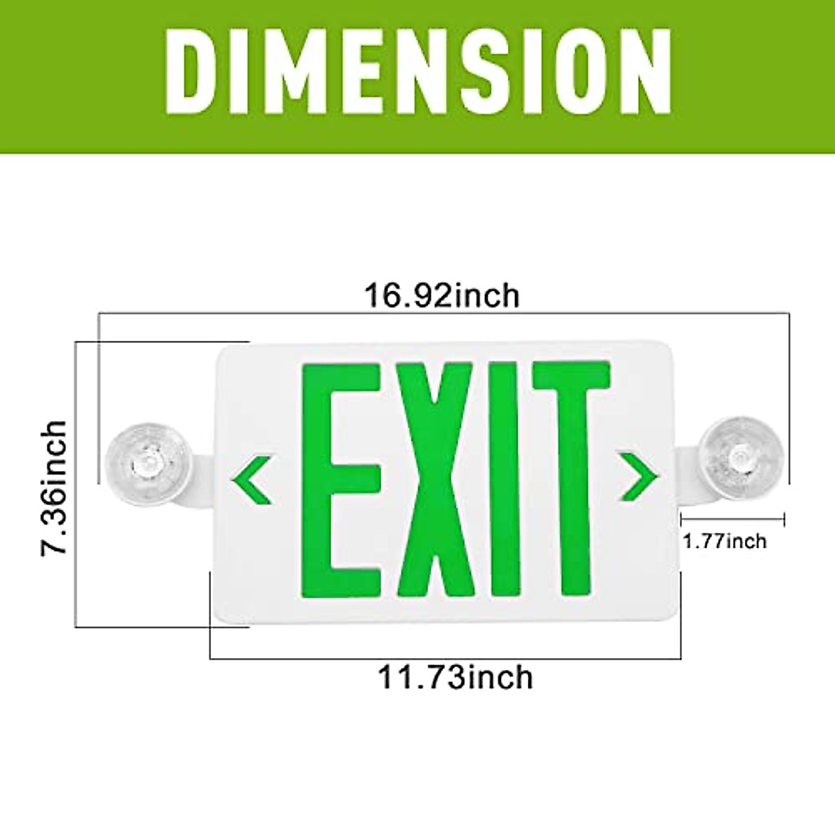OSTEK Green LED Exit Sign with Emergency Lights, Two LED Adjustable Head Emergency Exit Lights with Battery Backup, Dual LED Lamp ABS Fire Resistance UL-Listed 120-277V (1)