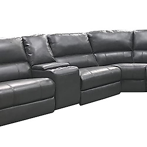 AC Pacific Brady 7 Piece Sectional Power Reclining Sofa | Faux Leather Couch with Storage Consoles, Cup Holders & USB Ports, Grey