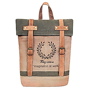 Ruzioon Upcycled Canvas & Cowhide Leather Roll Backpack, Canvas & Cowhide Leather Backpack for Men’s and Women’s, Canvas & Cowhide Leather Travel Backpack, Canvas Weekend backpack