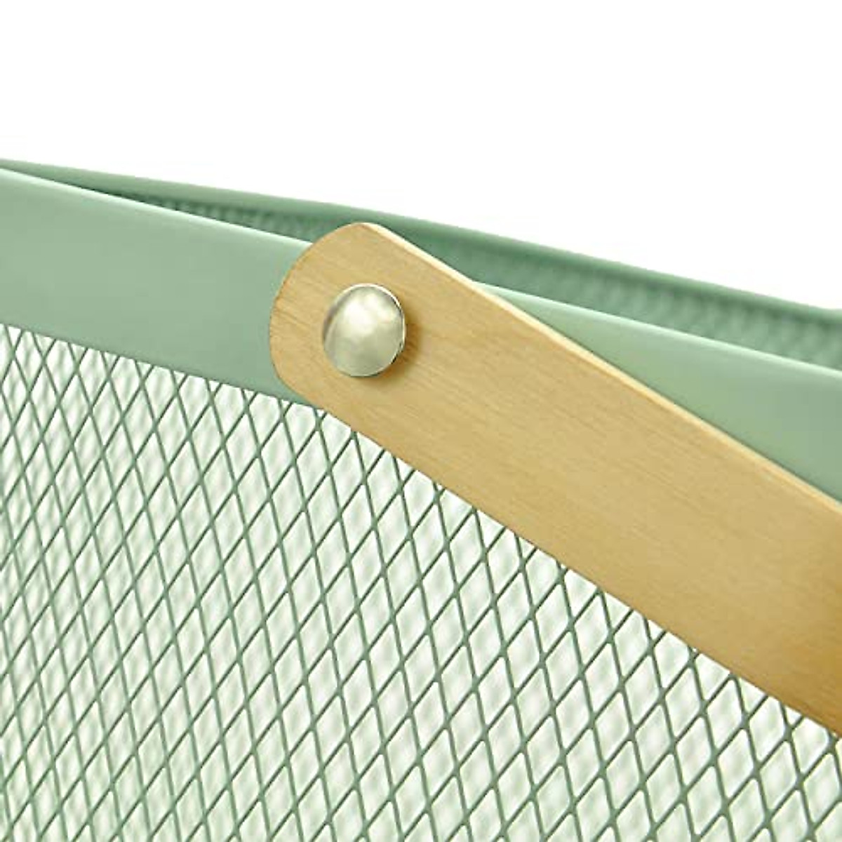 HOJKMA Mesh Steel Storage Organizer Basket, Multi-Functional Metal Wire Hanging Kitchen Baskets Fruit Basket with Bamboo Handle Ideal for Kitchen, Bathroom, Pantry, Cabinet Home, Shopping, Green