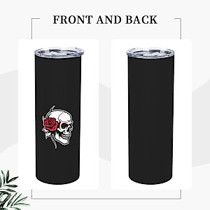 KrylDosxy Skull Red Rose 20 oz Stainless Steel Cups with Lid and Straw - Insulated Iced Coffee Travel Mug, Reusable Tumbler for Hot and Cold Drinks