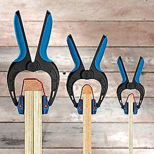 Medium Spring Clamps (Pair) – Easy Squeeze Bandy Clamps Woodworking for Thinner Stock, & Delicate Moldings – One-Handed Operation Medium Clamps – Easy to Grip Nylon Hand Clamps w/Fiberglass