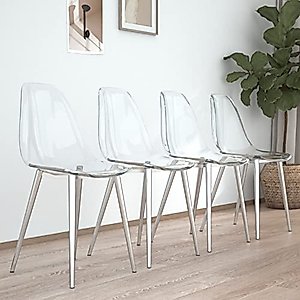 SSLine Modern Acrylic Dining Chairs Set of 4 Chic Elegant Dinner Chair with Silver Metal Base Comfortable Clear Plastic Shell Accent Side Chairs for Kitchen Dining Room Living Room Restaurant