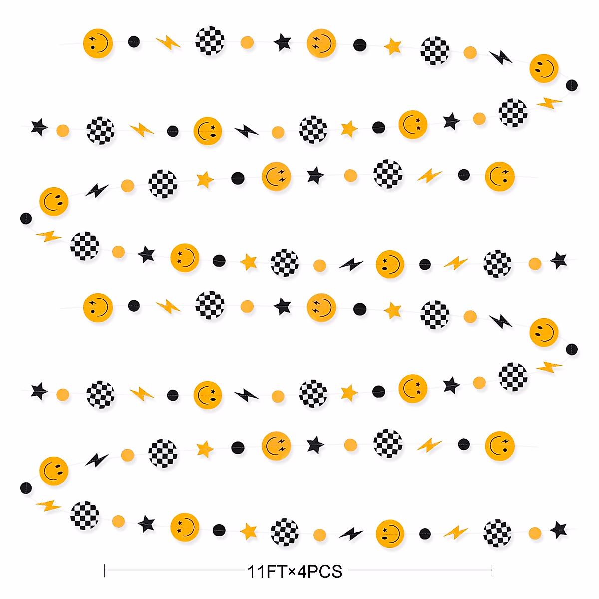 One Happy Dude 1st Birthday Decorations Black Yellow Smile Face Lightning Star Checkered Circle Dot Smiley Face Garland Streamer for Baby Shower First Birthday Wedding Hippie Party Decoration Supplies