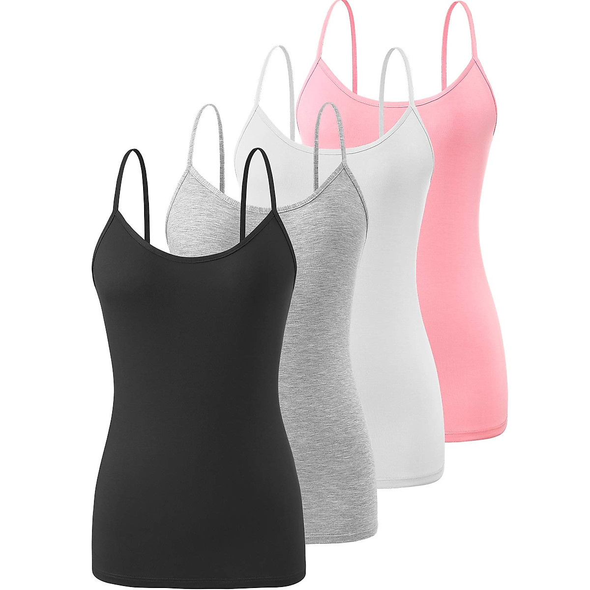 Air Curvey 4 Piece Women's Camisole Tops Basic Undershirts Camisoles Adjustable Spaghetti Strap Tank Top Black Gray White Pink M
