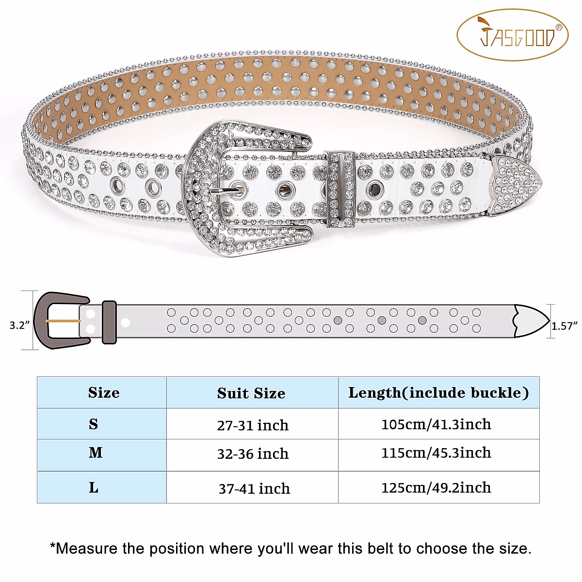 JASGOOD Men Women Rhinestone Belt Western Leather Belt Cowgirl Cowboy Bling Diamond Studded Leather Belt for Jeans Pants