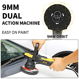WEIZE Dual Action Polisher, 5 /6 Inch Random Orbital Buffer Polisher for Car Detailing, 2000-6400 OPM, 6 Variable Speed with Detachable Pads, Polishes & Compounds Kit Perfect for Boat, Car Polishing