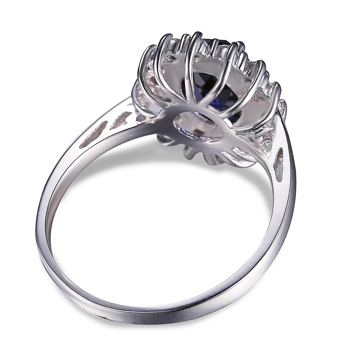 JewelryPalace Princess Diana Kate Middleton Class Gemstone Birthstone Blue Sapphire Halo Statement Engagement Rings for Women, Anniversary 14K Gold Plated 925 Sterling Silver Promise Rings for Her 6