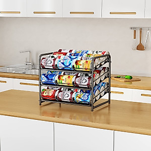 Simple Trending 3-Tier Stackable Can Rack Organizer, Mesh Can Storage Dispenser for Kitchen Cabinet or Pantry, Black