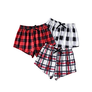 Verdusa Girl's 3pack Plaid Print Elastic Waist Casual Shorts Red White Black 160