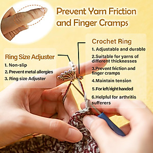 EACTEL 6 Pack Adjustable Crochet Ring for Finger Yarn Guide, Peacock Cat Vintage Knitting Crochet Rings for Tension, Crochet Finger Yarn Tension Ring