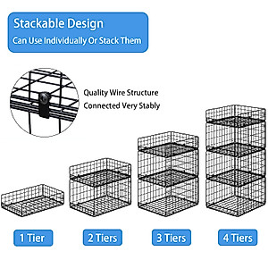4 Pack Closet Organizers and Storage Shelves for Clothes, 4 Tier Stackable Closet Storage Basket Bin Container for Clothing Sweater Jean, Narrow, Foldable, Sturdy Metal Closet System Organizer Shelf