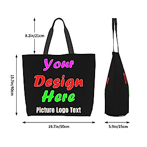 Custom Large Tote Bag, Design Your Own Shoulder Bag Personalized Top Handle Satchel Handbag for Work Travel Business Shopping or Leisure, Black