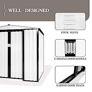 Patiomore 4×6 FT Outdoor Storage Shed Tool House Garden Steel Shed Walk-in (White)