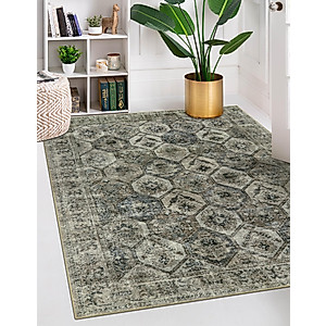 Lahome 5x7 Area Rugs 5 x 7 Dining Room Rugs for Under Table Large Washable Dining Room Rug,Moroccan Trellis Non Slip Non Shedding Indoor Carpet for Living Room Bedroom,Antique/Moss